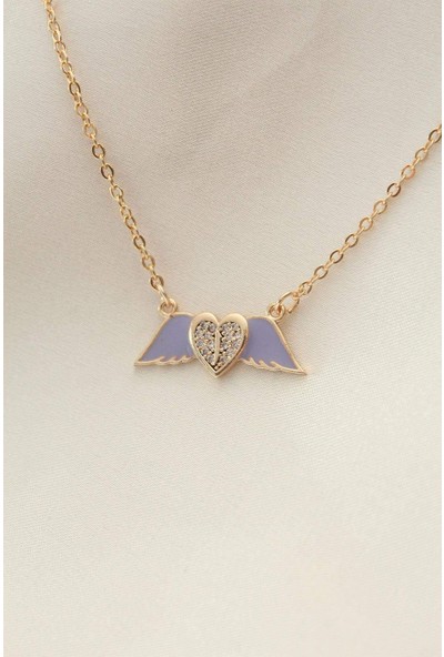 Kdrtrn Collection Lila Mineli Kanat Taşlı Kalp Kolye Kdrtrn Collection Lila Mineli Kanat Taşlı Kalp Kolye