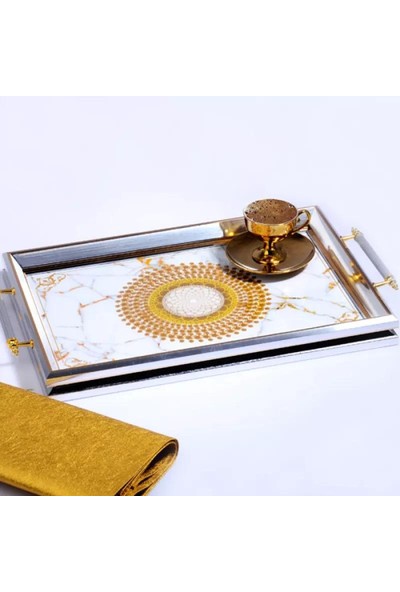 Altın Kulplu Lüx Dikdörtgen Tepsi MTS056 Altın Kulplu Lüx Dikdörtgen Tepsi MTS056