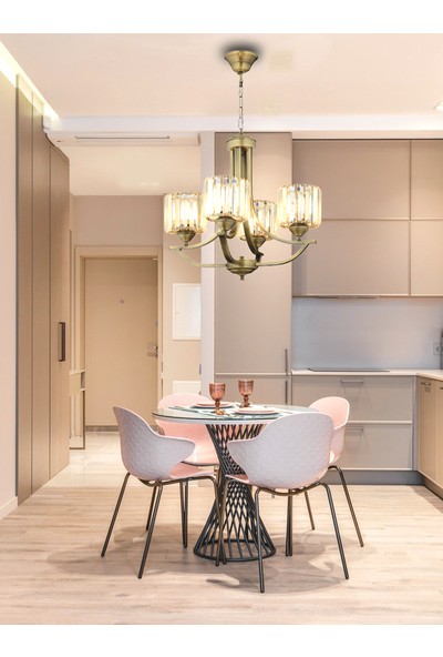 Zage Aydınlatma Modern Lüx Kristal Taşlı 4'lü Eskitme Avize