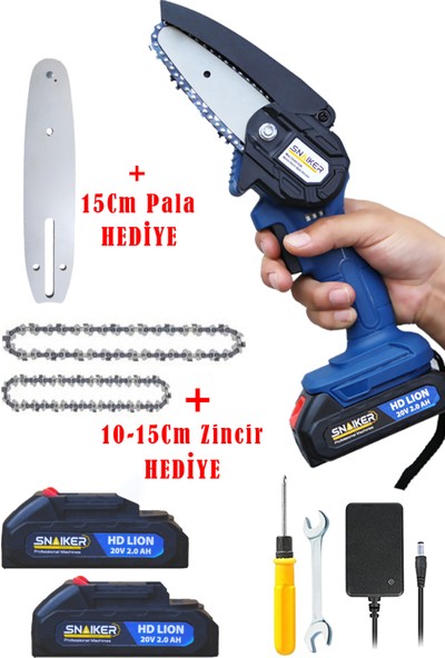 Snaiker 20 V 2 Ah Akülü Dal Kesme Budama Testere Bıçkı Makinası Çift Akülü Çantalı + Hediyeli Snaiker 20 V 2 Ah Akülü Dal Kesme Budama Testere Bıçkı Makinası Çift Akülü Çantalı + Hediyeli