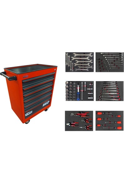 Brio Hareketli Takım Dolabı 6 Çekmece Eco 74 Parça Kırmızı Dolu