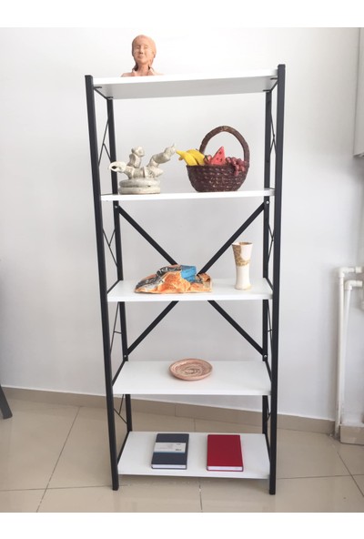 Ekomob Dekoratif 5 Raflı Metal Kitaplık Beyaz