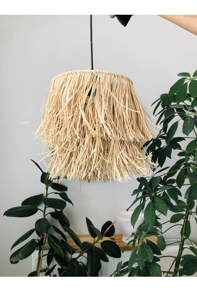 3 Katlı Doğal Muz Lifi Rafya Avize