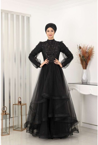 Piennar Su Pul Payetli Gizli Fermuarlı Katlı Etekli Tesettür Abiye Piennar Su Pul Payetli Gizli Fermuarlı Katlı Etekli Tesettür Abiye