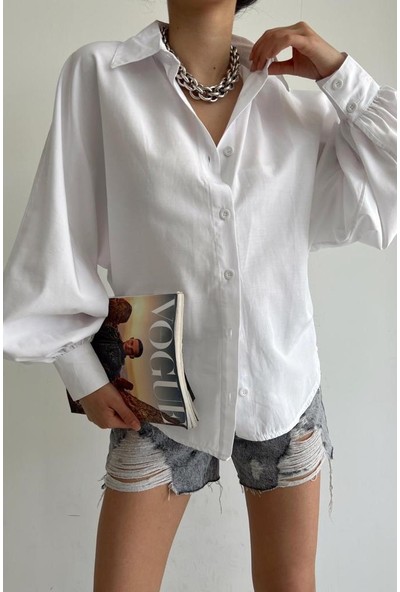 Eka Kadın Beyaz Oversize Gömlek 1009-2033