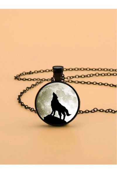 Modatac Karanlıkta Parlayan Kurt Baskılı Yuvarlak Kolye