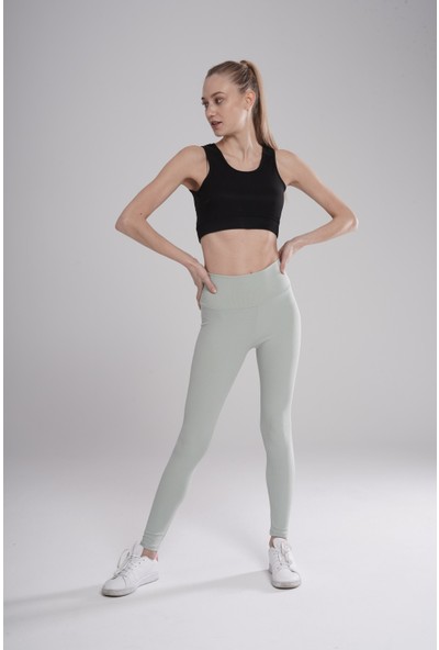 Mdz Collectıon Yüksek Toparlayıcı Bel Su Yeşili Fitilli Spor Tayt