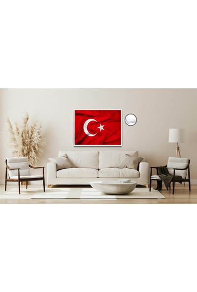 Dalgalanan Türk Bayrağı Dekoratif Beyaz Çerçeveli Tablo Dalgalanan Türk Bayrağı Dekoratif Beyaz Çerçeveli Tablo