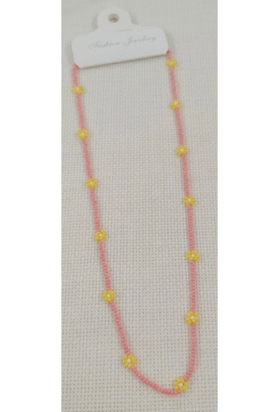 Meldesign Pembe Sarı Papatyalıfimo Kolye
