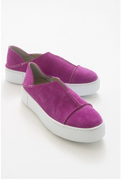 100 Hakiki Deri Fuşya Süet Kadın Sneakers