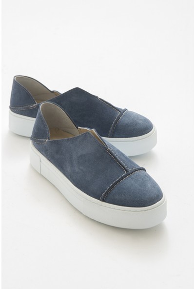 100 Hakiki Deri Kot Mavi Süet Kadın Sneakers
