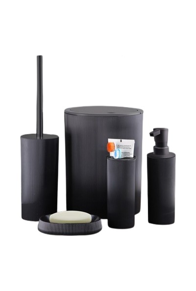 Çavdar Group 5 Parça Lüx Banyo Seti Yuvarlak Çöp Kovası Diş Fırçalık Sabunluk Fırçalık Kristal Wc Set