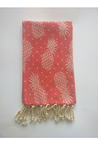 Havlucu Dükkanı Ananas Desenli Kırmızı Pamuk Peştemal / Deniz Havlusu Havlucu Dükkanı Ananas Desenli Kırmızı Pamuk Peştemal / Deniz Havlusu