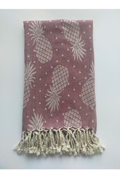 Havlucu Dükkanı Ananas Desenli Bordo Pamuk Peştemal / Deniz Havlusu Havlucu Dükkanı Ananas Desenli Bordo Pamuk Peştemal / Deniz Havlusu