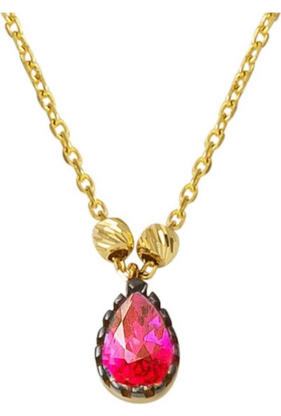 Bilezikci Kırmızı Taşlı 14 Ayar Altın Kolye