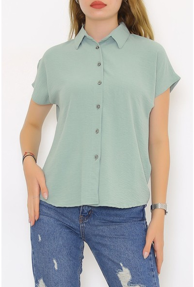 Karazona Kadın Yarasa Kol Gömlek Mint KZ2-10187
