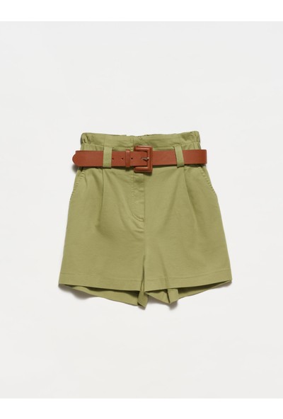 Dilvin 70529 Kemerli Bel Lastikli Şort-Yeşil