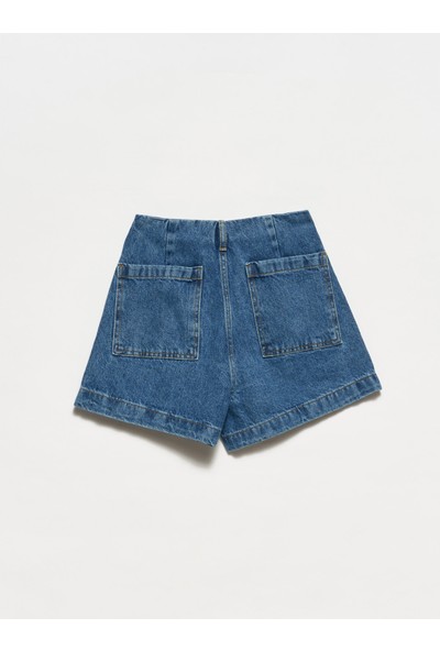 Dilvin 70289 Top Düğmeli Kot Şort-Mavi
