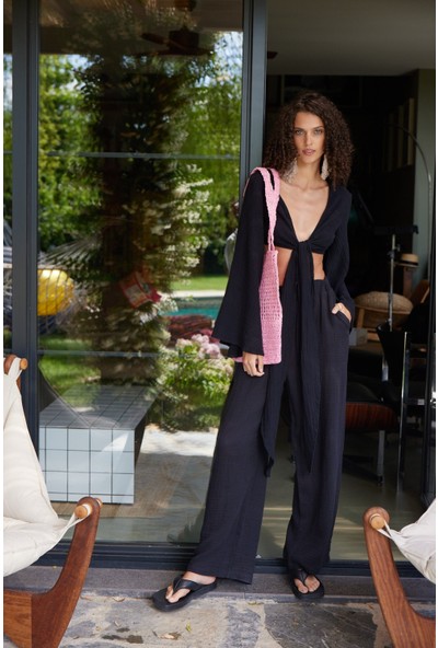 Vatkalı Müslin Pantolon Siyah