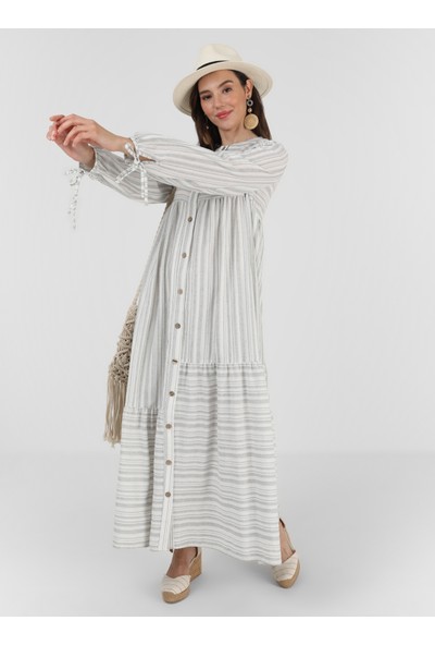 Boydan Düğmeli Elbise - Haki - Loreen