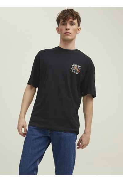 Jack & Jones 12214087_JORYARD Tee O Yaka Regular Fit Baskılı Siyah Erkek T-Shirt