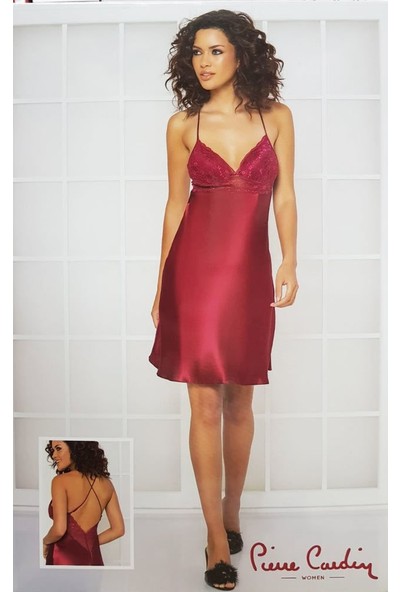 Pierre Cardin Saten Güpürlü Kaplı Gecelik 600 Kırmızı S