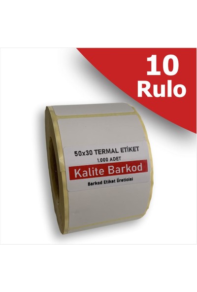 Kalite Barkod 50X30 Termal Etiket | 10 Rulo Barkod Etiketi Kalite Barkod 50X30 Termal Etiket | 10 Rulo Barkod Etiketi