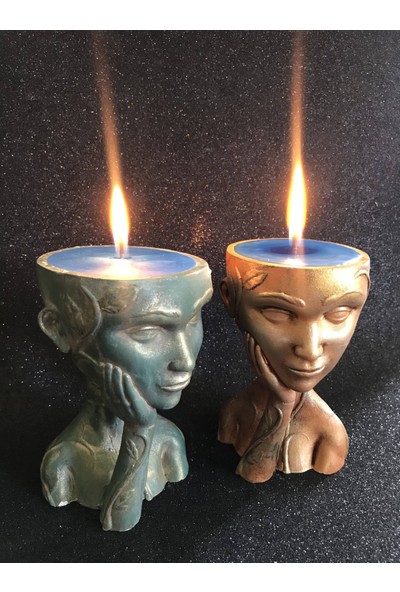 Tpol Tech Sarmaşık Kız Çift Özel Tasarım Eskitme Boyamalı Lavanta Esanslı Mumluk Mum