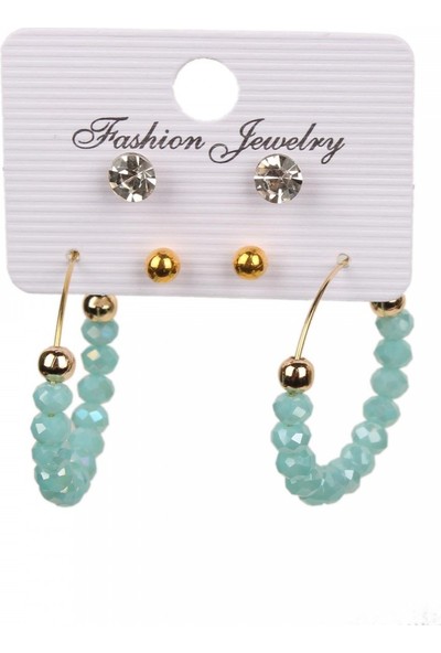 Peravia Turkuaz Kristal Boncuk Halka Küpe