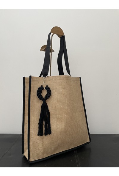 Sisaart Jut Kumaşlı Aksesuarlı Omuz Plaj Çanta