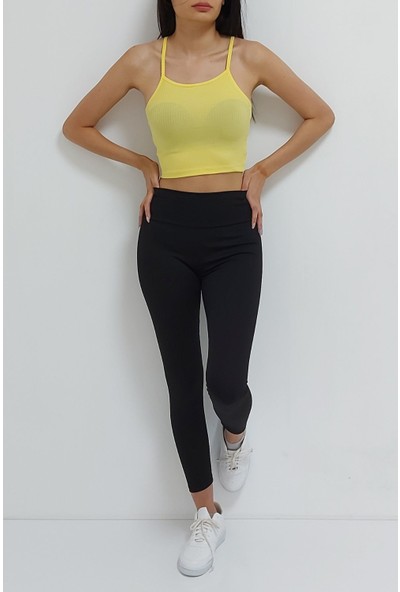 Askılı Kaşkorse Crop Bluz Sarı