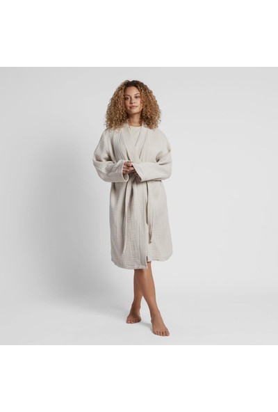 Rey Home 4 Kat Müslin Unisex Bornoz/sabahlık, Pamuk Kimono, Bej Rey Home 4 Kat Müslin Unisex Bornoz/sabahlık, Pamuk Kimono, Bej