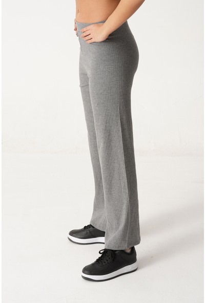 Mdz Collectıon Büyük Beden Geniş Paça Fitilli Bel Lastikli Gri Pantolon