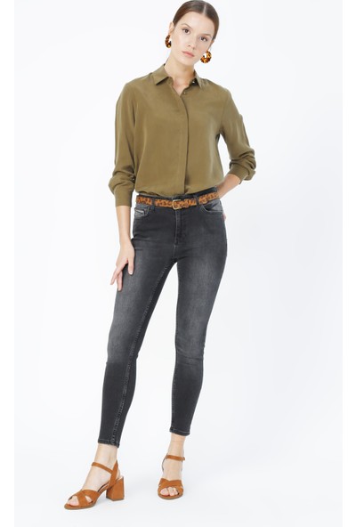 Fabrika Düz Antrasit Denim Pantolon