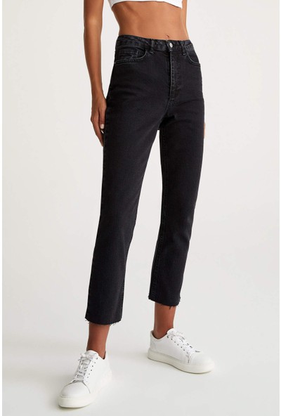Straight Fit Yüksek Bel Paça Ucu Kesik Jean PANTOLON Y4333AZ22HS