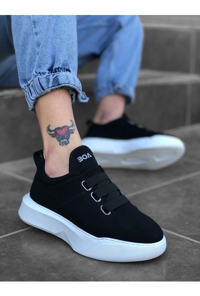 Pabucmarketi Erkek Spor Ayakkabı Bantlı Yüksek Taban Siyah Beyaz Pabucmarketi Erkek Spor Ayakkabı Bantlı Yüksek Taban Siyah Beyaz