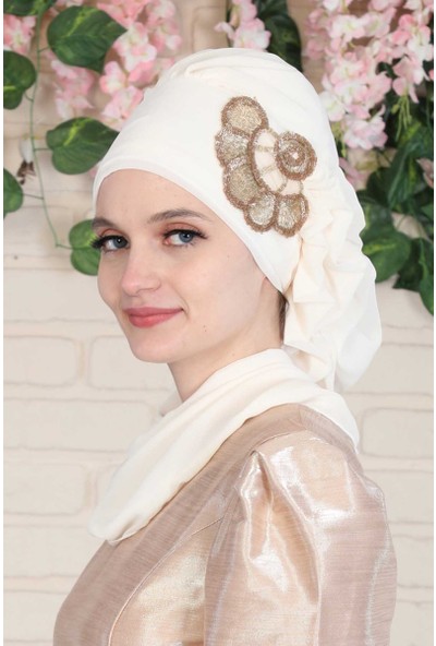 Şifon Hazır Türban Krem
