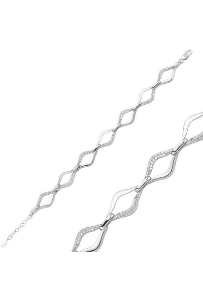 York Nevada Gümüş Taşlı Dalgalı Bayan Bileklik