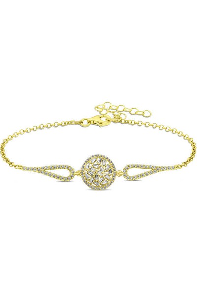 York Nevada Gümüş Gold Baget Taşlı Bileklik