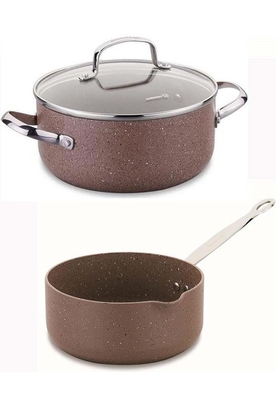Korkmaz Browni Derin Tencere 20 cm ve Browni Sosluk Sütlük 16 cm Korkmaz Browni Derin Tencere 20 cm ve Browni Sosluk Sütlük 16 cm