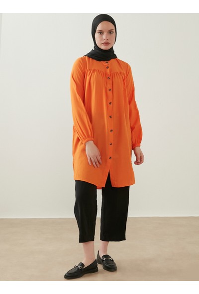 Yandan Cepli Rabonlu Düğmeli Tunik - Oranj - Por La Cara