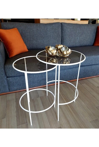 Meri Nesting 2'li Yuvarlak Metal Zigon Yan Sehpa Meri Nesting 2'li Yuvarlak Metal Zigon Yan Sehpa