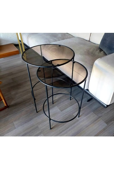 Meri Nesting 2'li Yuvarlak Metal Zigon Yan Sehpa Meri Nesting 2'li Yuvarlak Metal Zigon Yan Sehpa