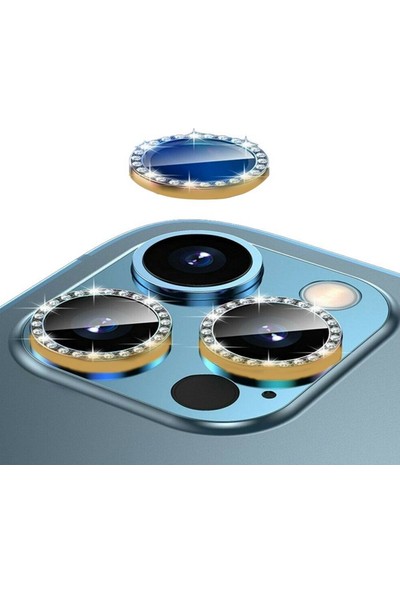 Iphone 11 Pro Crystal Gold Taşlı Kamera Lensi Koruyucu