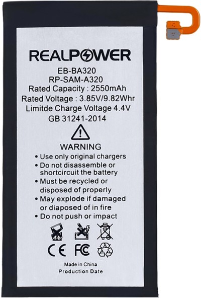 Real Power Realpower Samsung Galaxy A3 2017 A320 Uyumlu Yüksek Kapasiteli Batarya Pil 2550MAH Real Power Realpower Samsung Galaxy A3 2017 A320 Uyumlu Yüksek Kapasiteli Batarya Pil 2550MAH