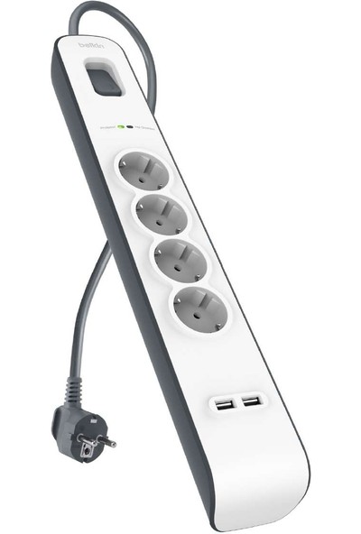 Belkin Akım Korumalı Uzatma Priz 4lü , 2m , 2x 2.4A USB Girişi