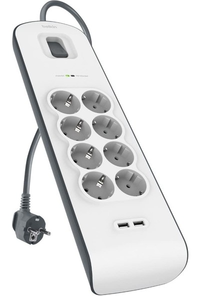Belkin Akım Korumalı Uzatma Priz 8li , 2m , 2X2.4A USB Girişi