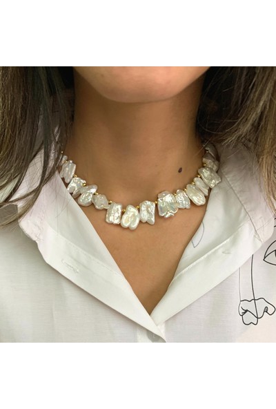 Suerte Accessories Gerçek Barok İncili Altın Kaplama Aksesuarlı El Yapımı Kolye Suerte Accessories Gerçek Barok İncili Altın Kaplama Aksesuarlı El Yapımı Kolye