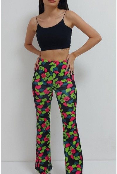 Moda Uray Ispanyol Paça Çiçek Desenli Tayt Yeşil Moda Uray Ispanyol Paça Çiçek Desenli Tayt Yeşil