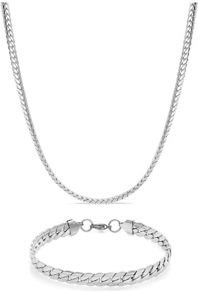 The Collection Urban Paslanmaz Çelik Gümüş Kolye ve Bileklik Seti
